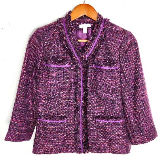 Charter Club | Jackets & Coats | Purple Charter Club Tweed Cropped ...